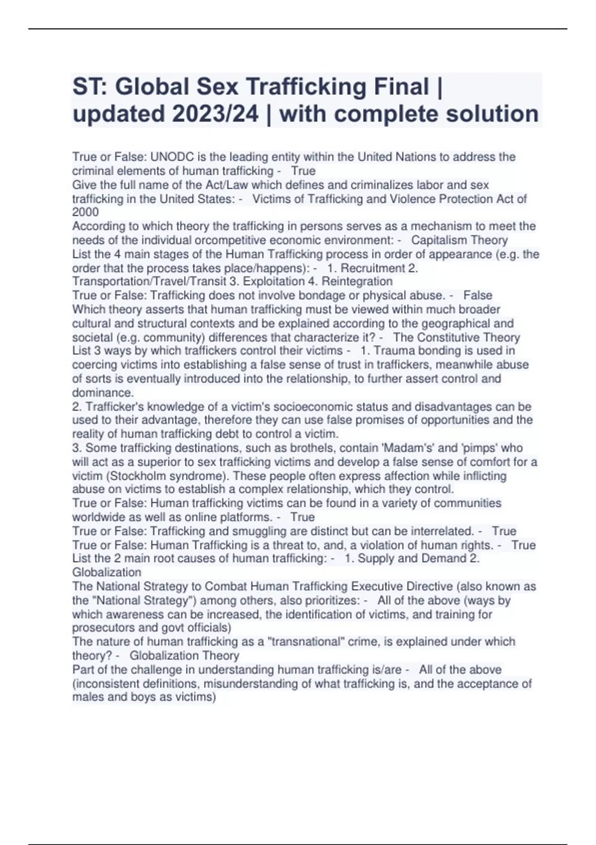 ST: Global Sex Trafficking Final | updated 2023/24 | with complete solution - ST: Global Sex ...