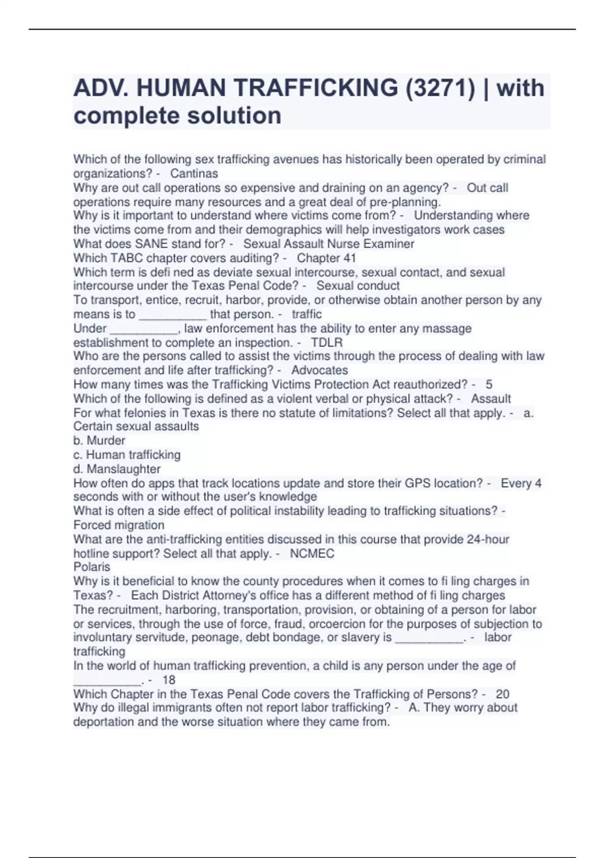 ADV. HUMAN TRAFFICKING (3271) | with complete solution - ADV. HUMAN ...