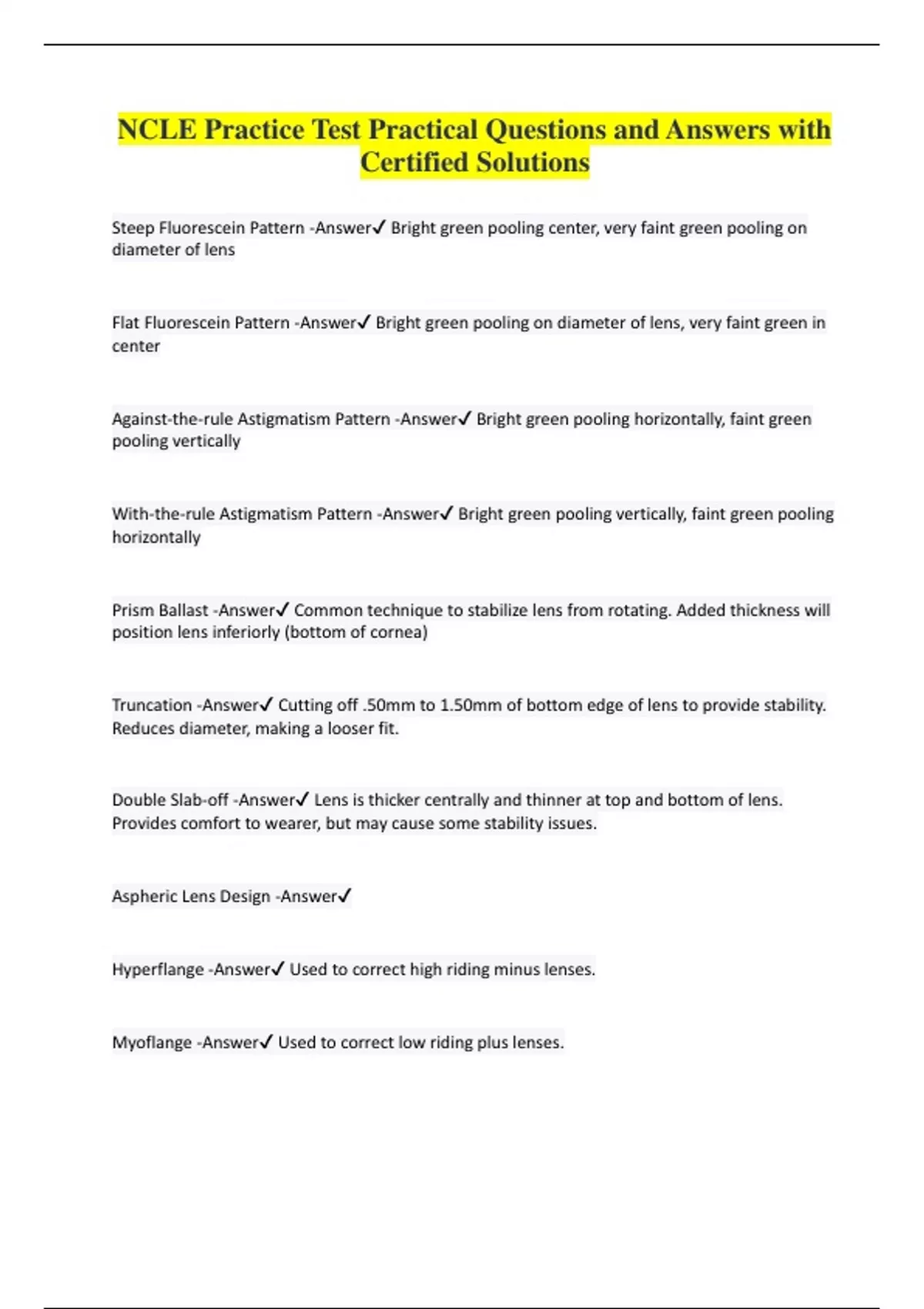 NCLE Practice Test Practical Questions and Answers with Certified ...