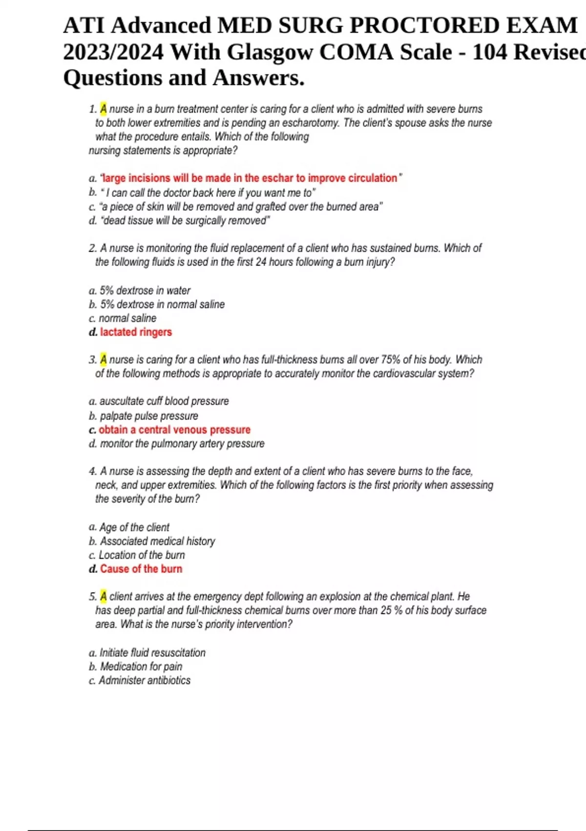 ATI Advanced MED SURG PROCTORED EXAM 2023/2024 With Glasgow COMA Scale ...