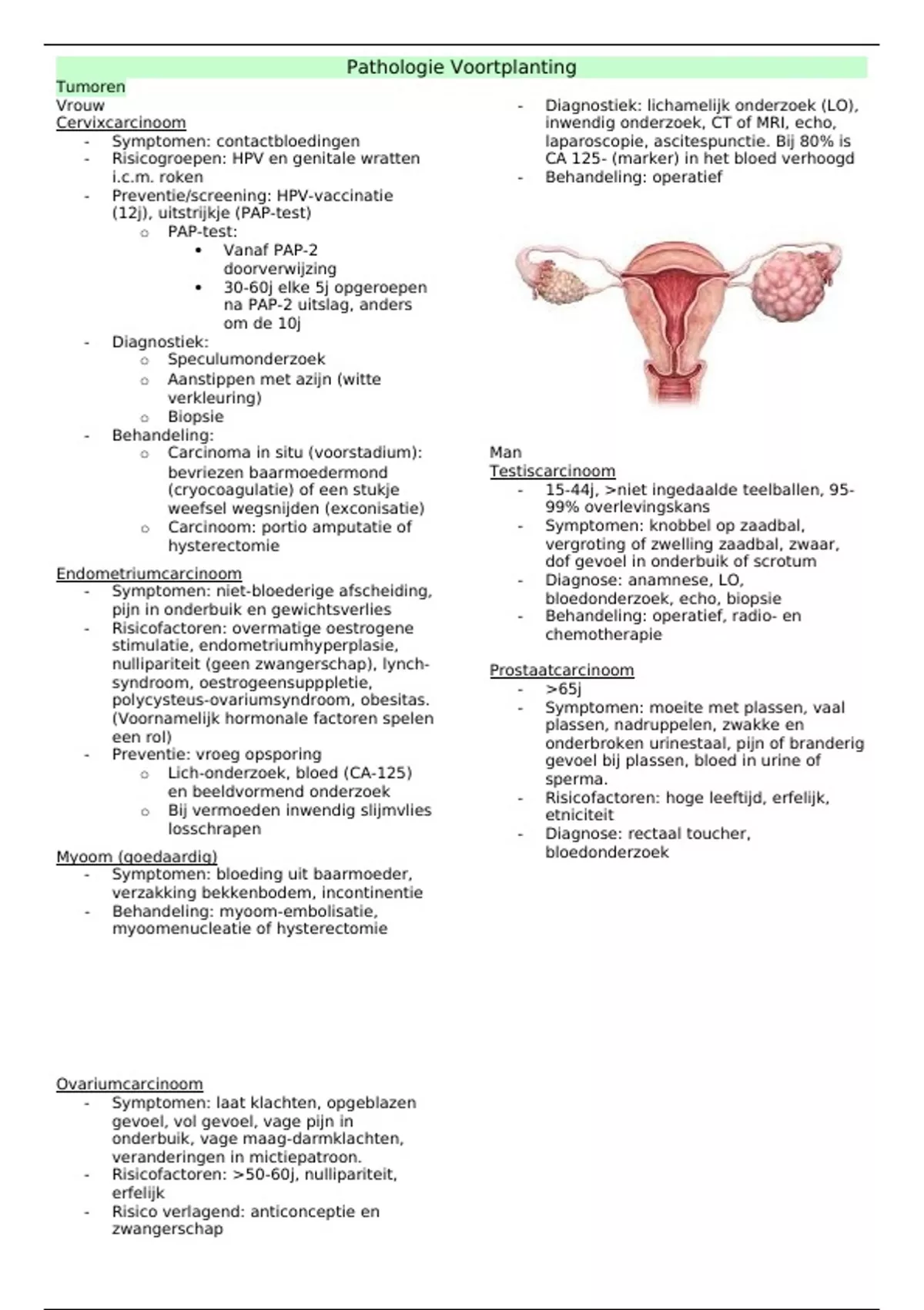 Samenvatting Pathologie: Aandoeningen van het Voortplantingsstelsel - Pathologie - Stuvia NL