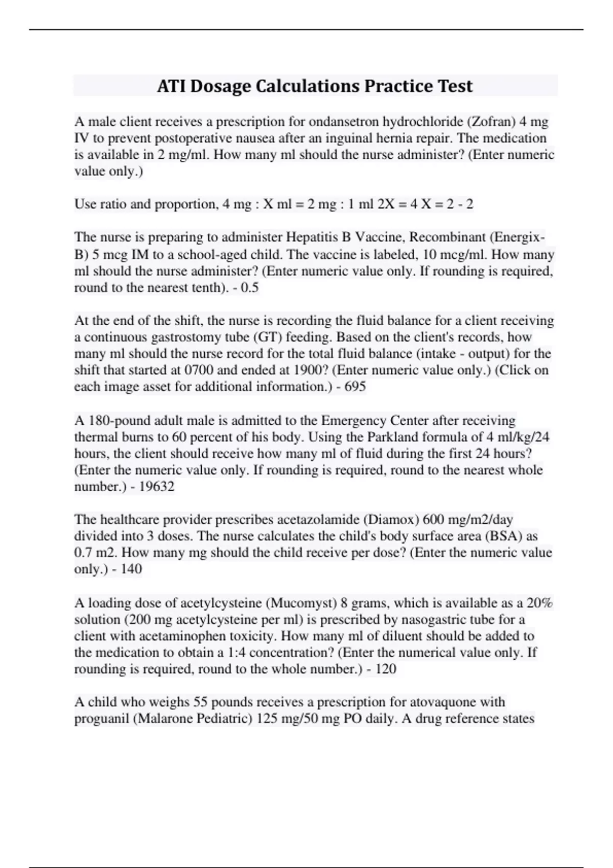 ATI Dosage Calculations Practice Test - Stuvia US