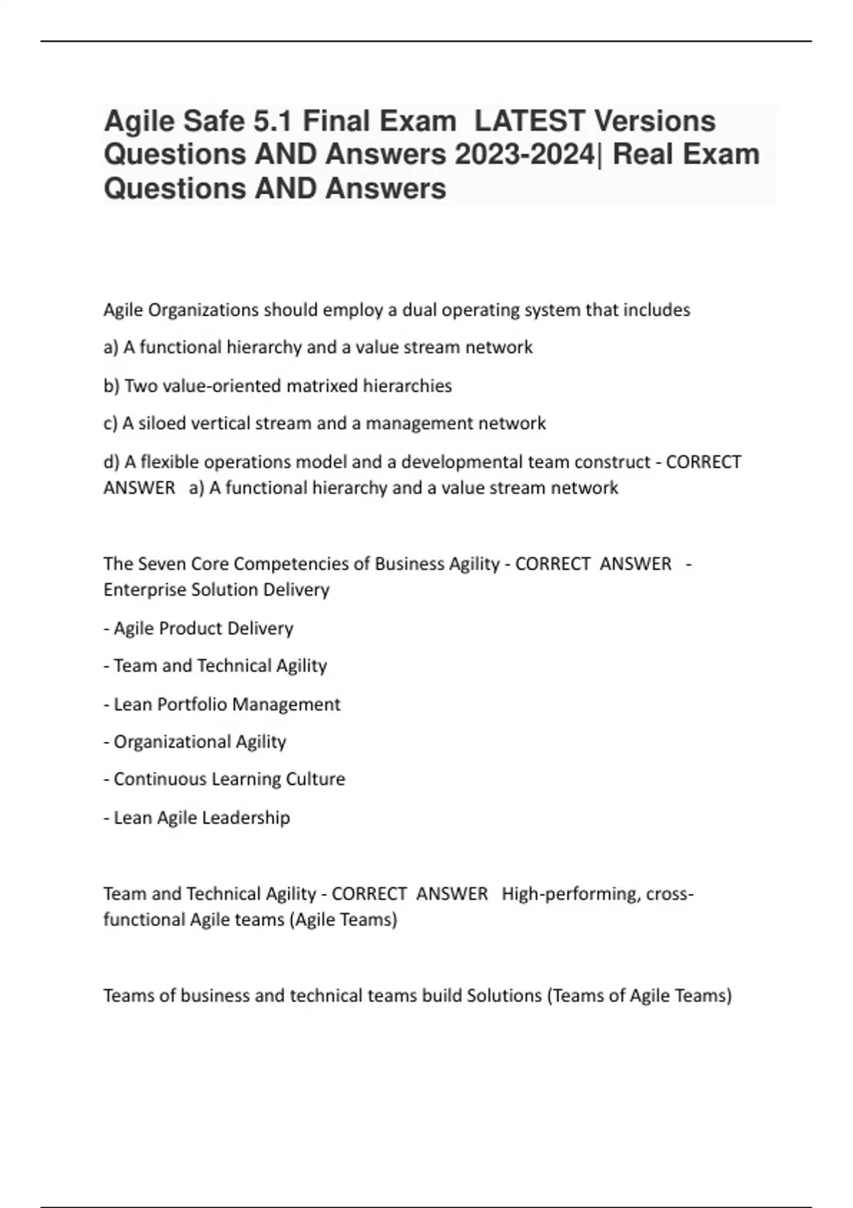 Agile Safe 5.1 Final Exam Units 1-5 LATEST Versions Questions AND ...