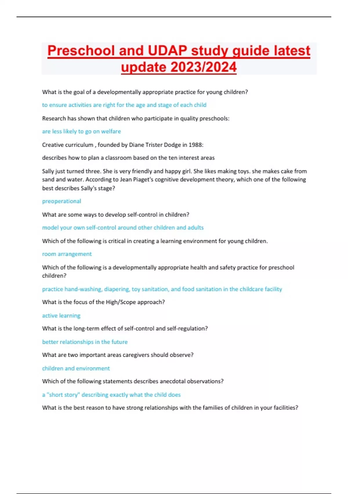 Preschool and UDAP study guide latest update 2023/2024 What is the goal ...