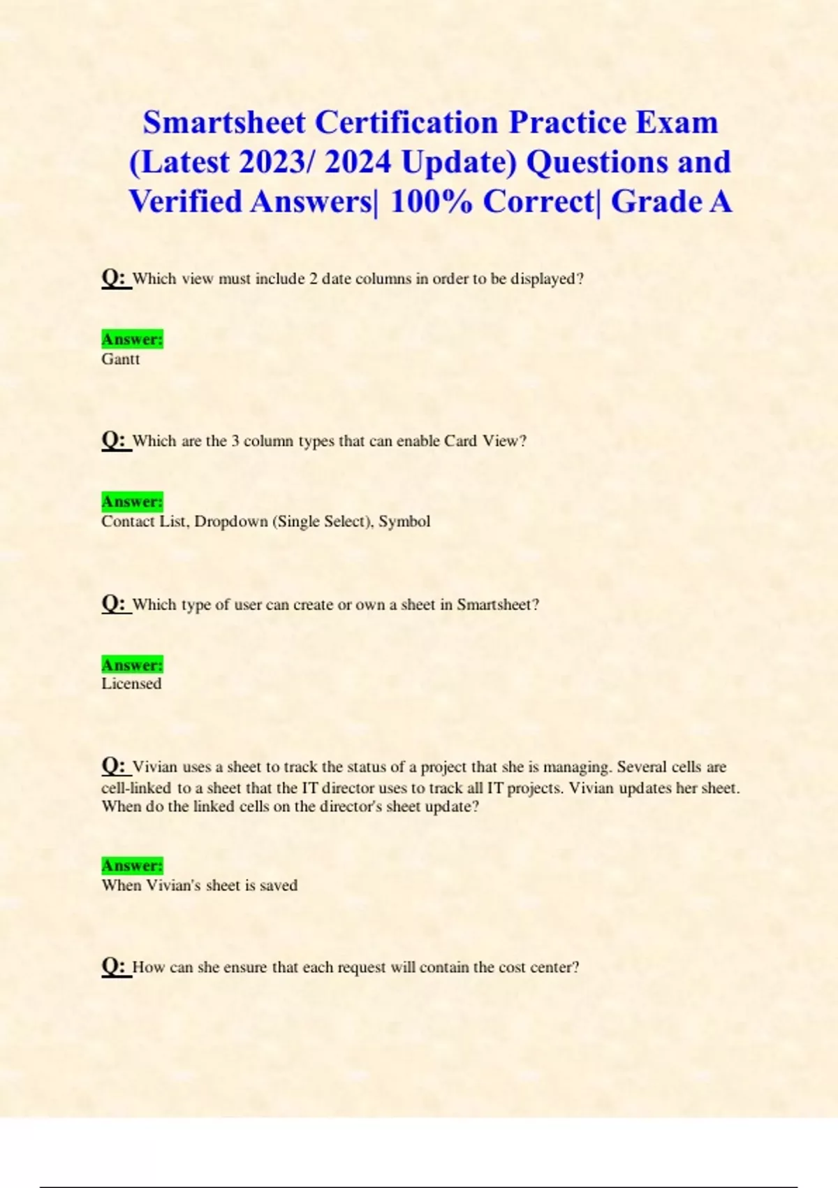 Smartsheet Certification Practice Exam (Latest 2023/ 2024 Update ...