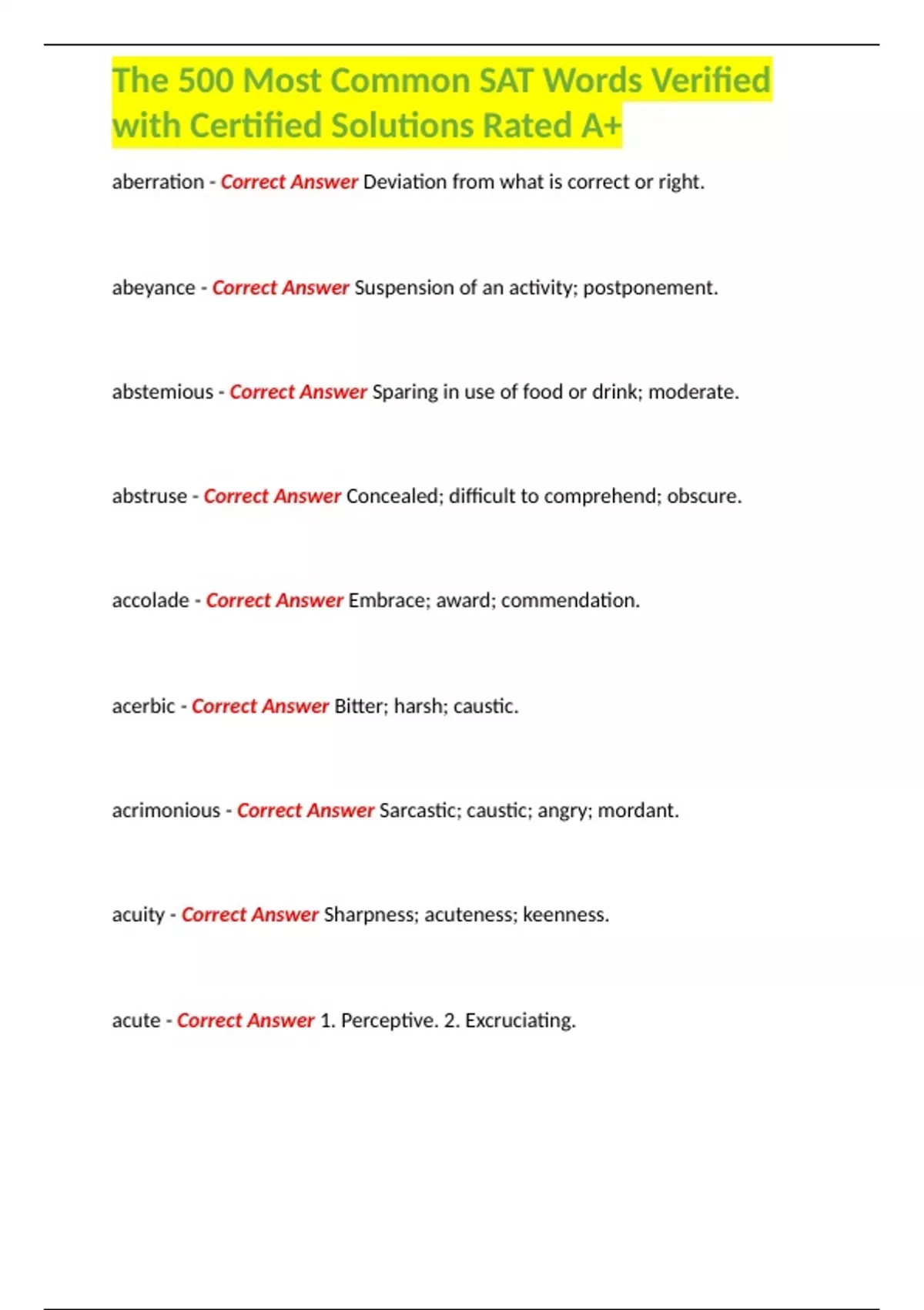The 500 Most Common SAT Words Verified with Certified Solutions Rated ...