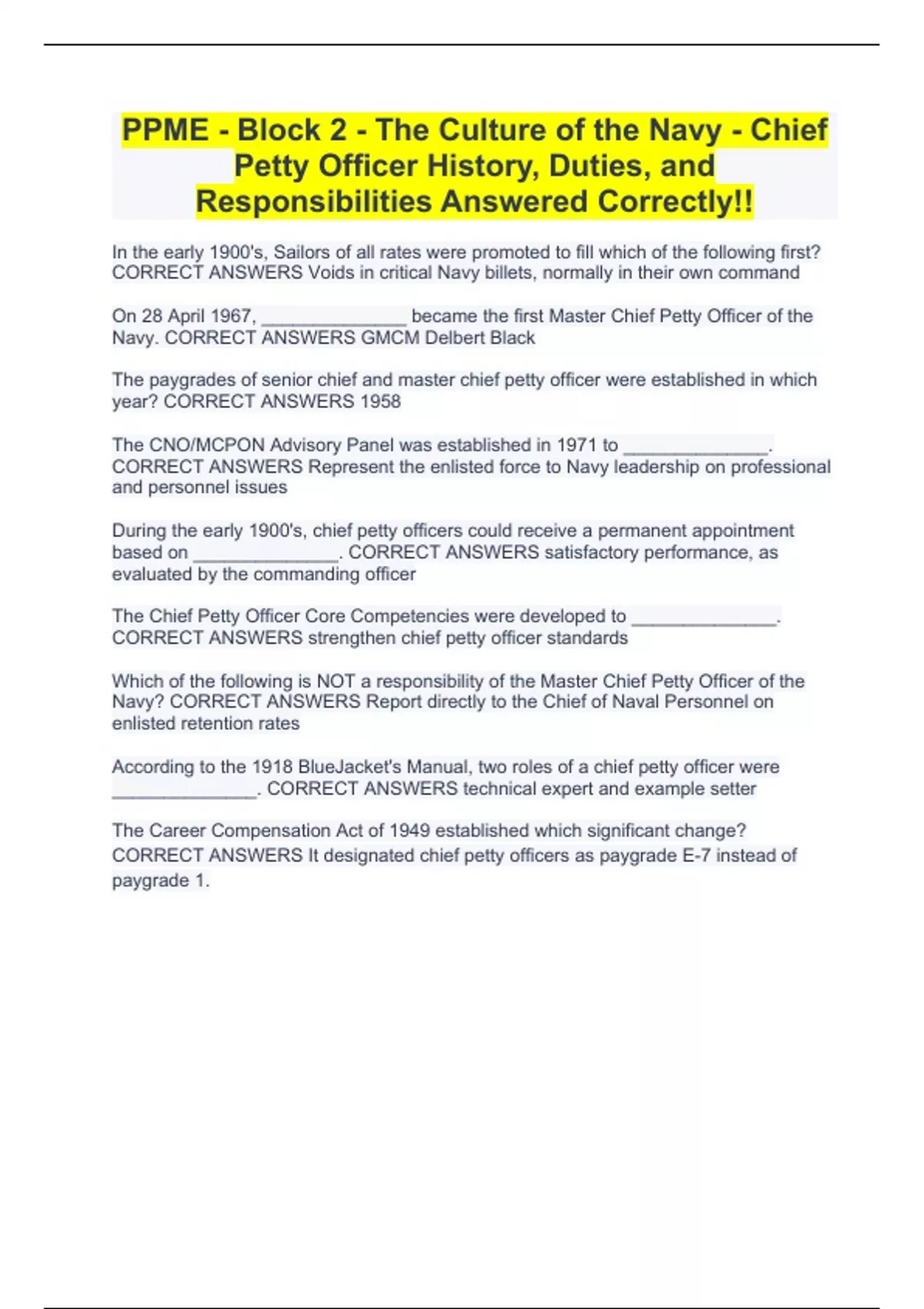 PPME - Block 2 - The Culture of the Navy - Chief Petty Officer History ...