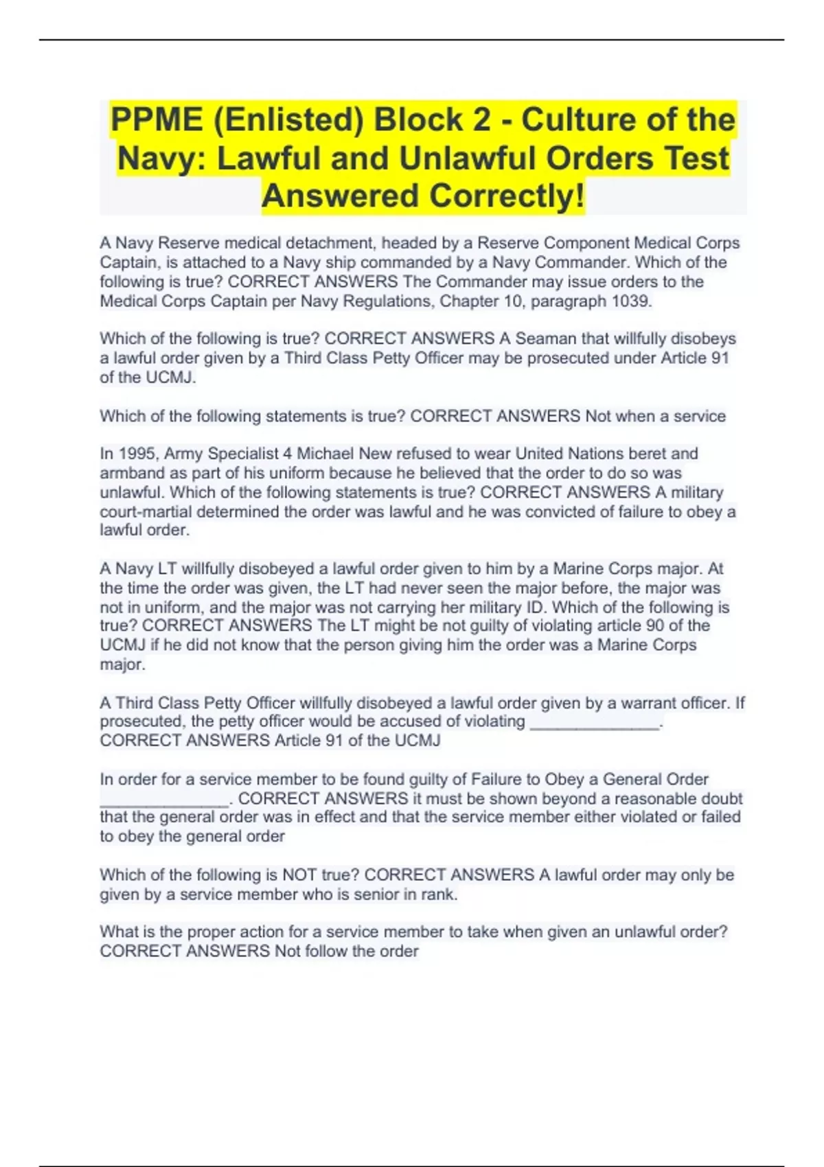 PPME (Enlisted) Block 2 - Culture of the Navy: Lawful and Unlawful ...