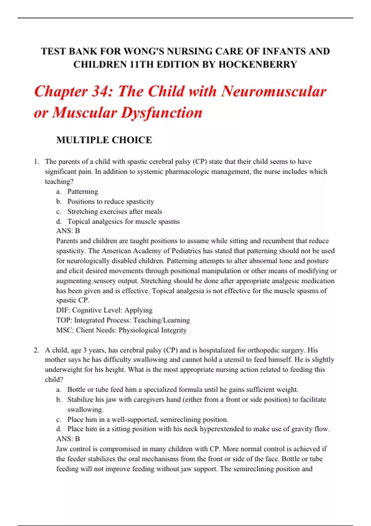 Chapter 34: The Child with Neuromuscular or Muscular Dysfunction Test ...
