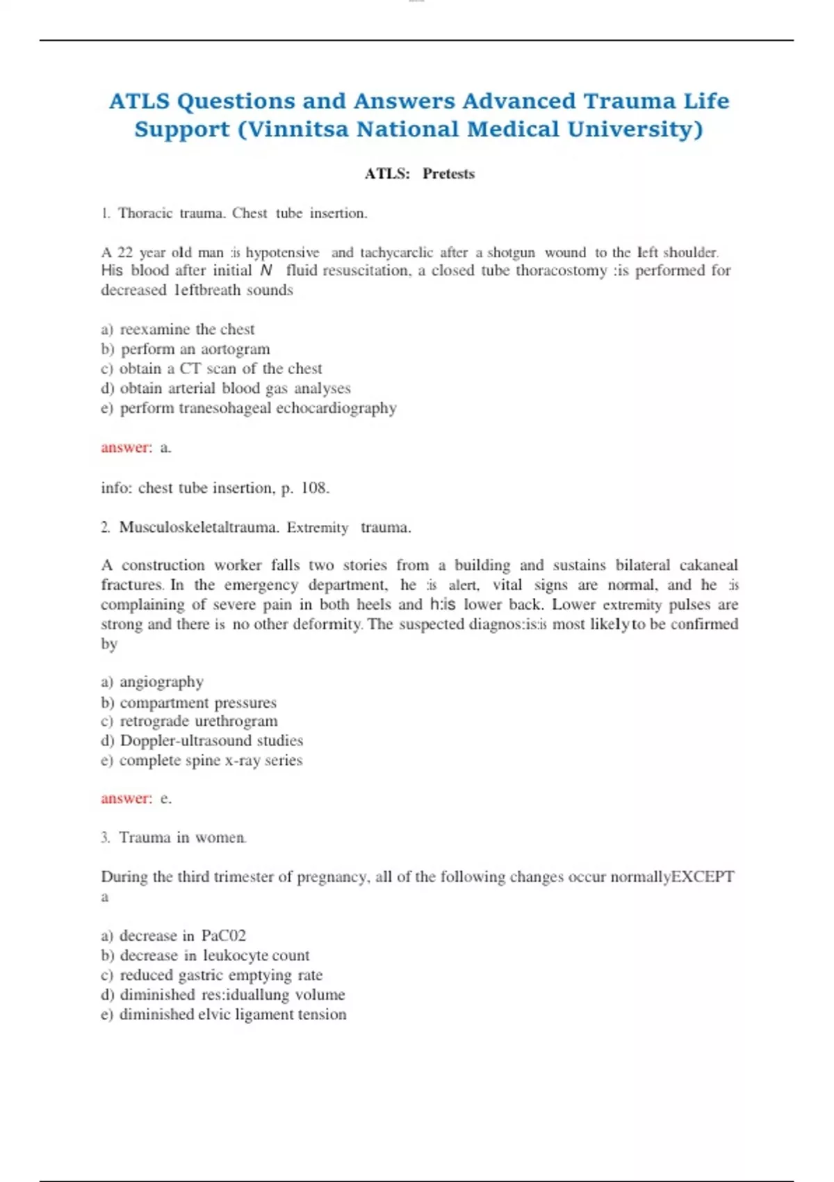 ATLS Questions and Answers Advanced Trauma Life Support (Vinnitsa ...