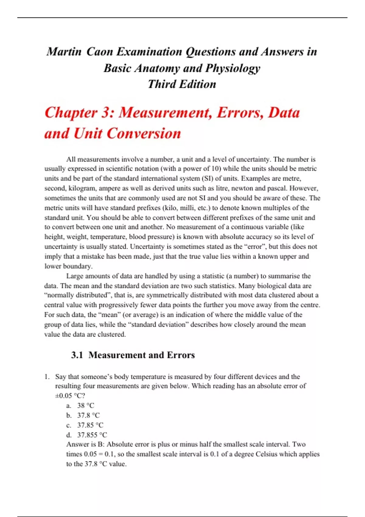 Chapter 3: Measurement, Errors, Data and Unit Conversion Martin Caon ...