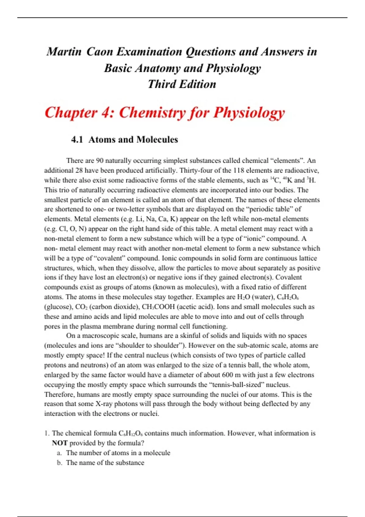 Chapter 4: Chemistry for Physiology Martin Caon Examination Questions ...