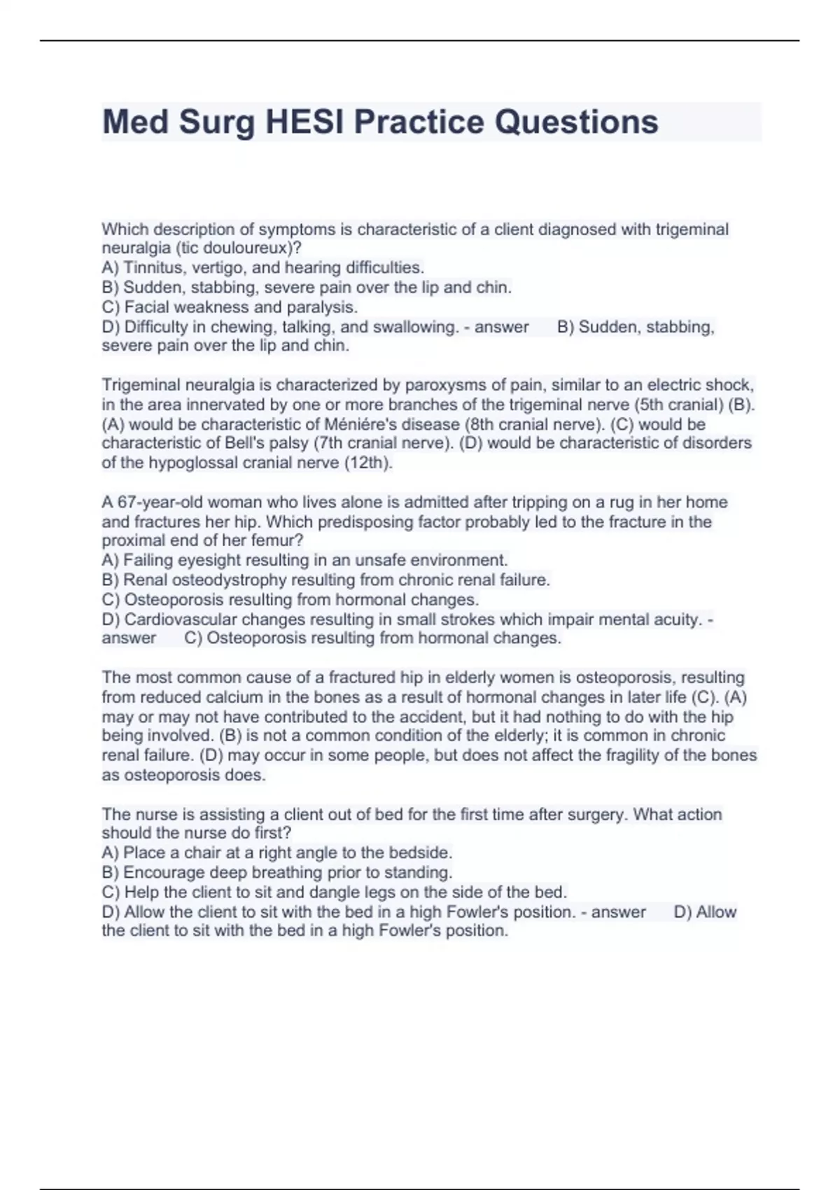 Med Surg HESI Practice Questions with Rationale - Hesi meg surg - Stuvia US