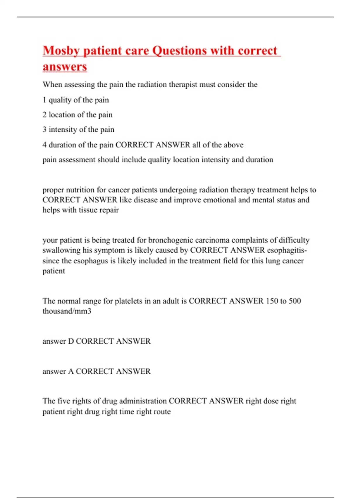Mosby patient care Questions with correct answers - Mosby patient care ...