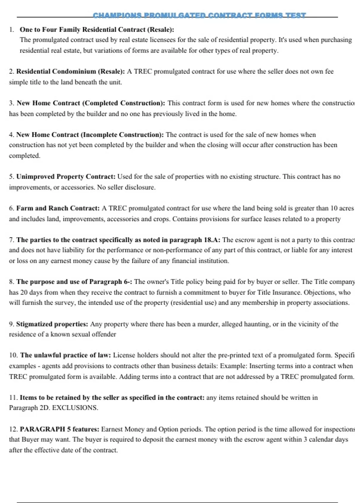 Champions Promulgated Contract Forms Test Questions with Complete ...