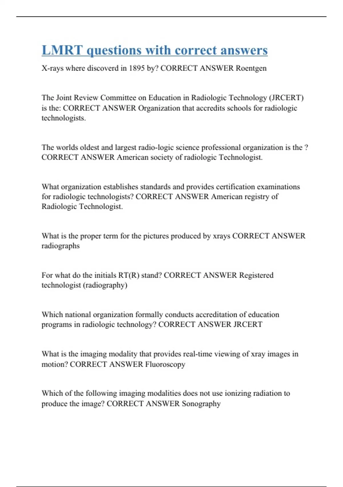 LMRT questions with correct answers - LMRT - Stuvia US