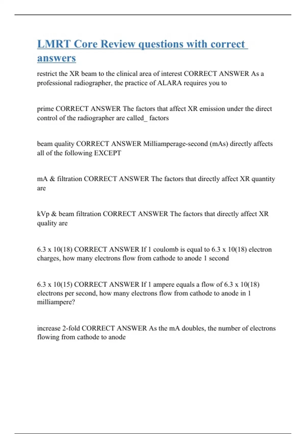 LMRT Core Review questions with correct answers - LMRT - Stuvia US