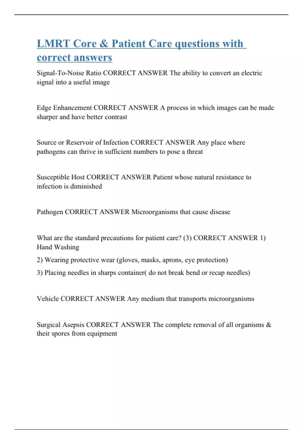 LMRT Core & Patient Care questions with correct answers - LMRT - Stuvia US