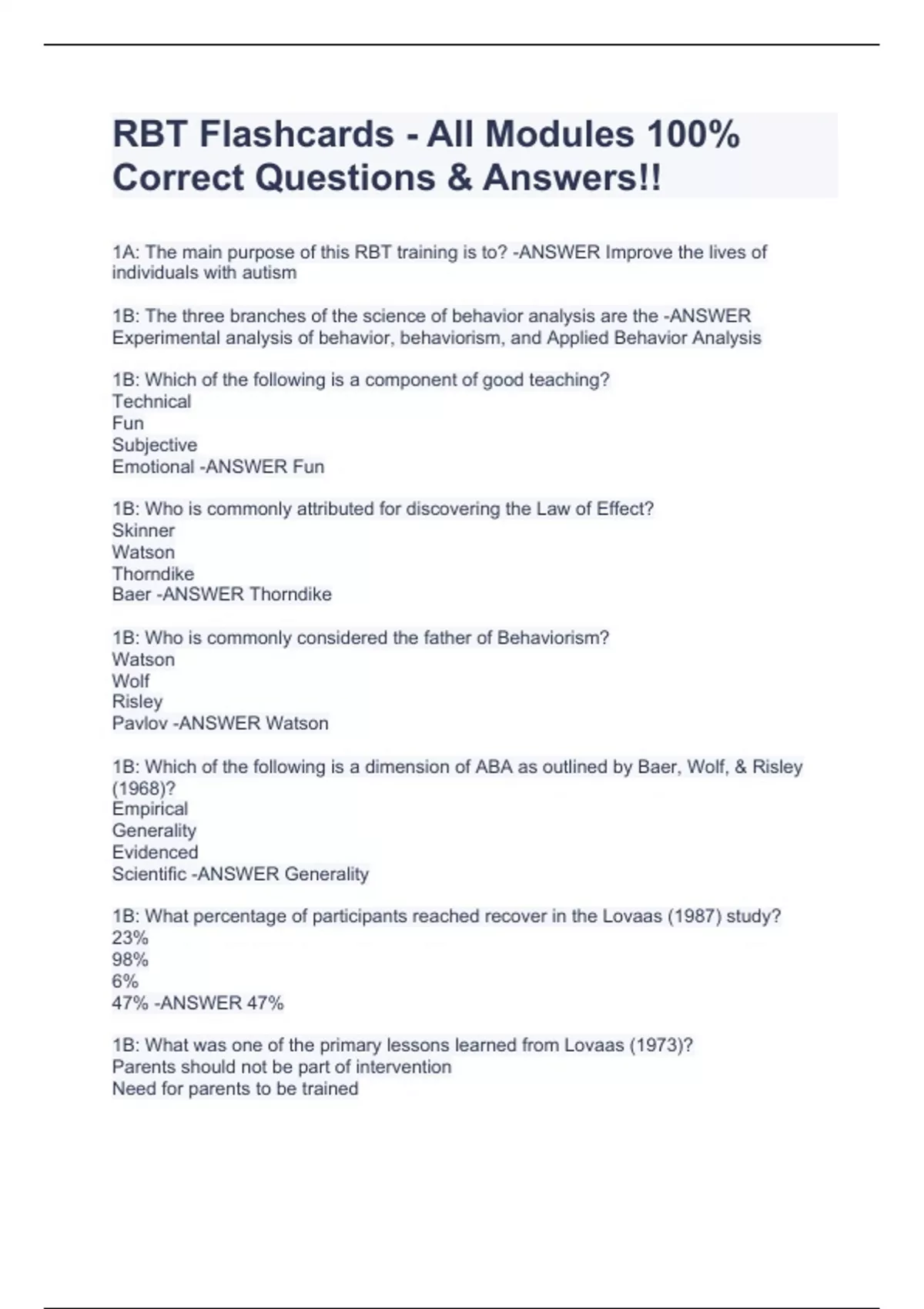 RBT Flashcards - All Modules 100% Correct Questions & Answers!! - RBT ...