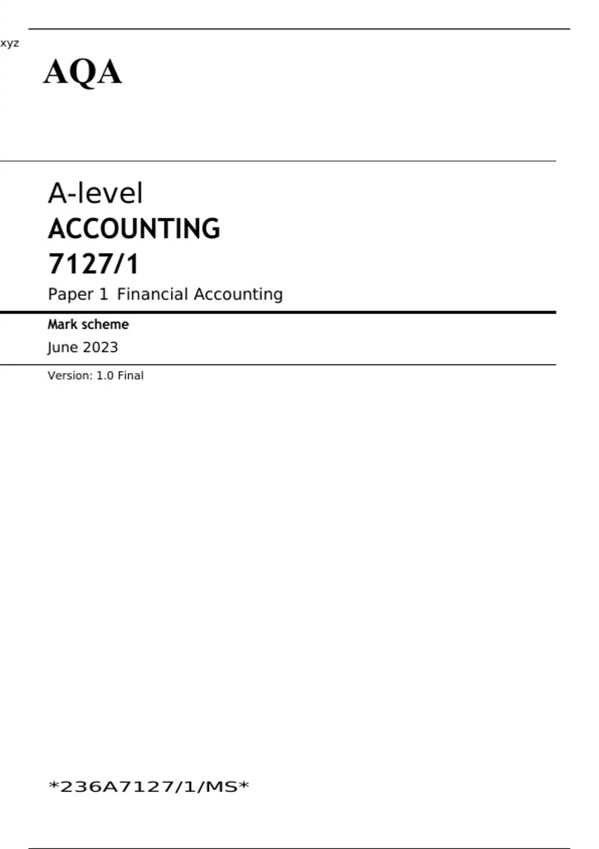 AQA A-level ACCOUNTING Paper 1 JUNE 2023 QUESTION PAPER and MARK SCHEME ...