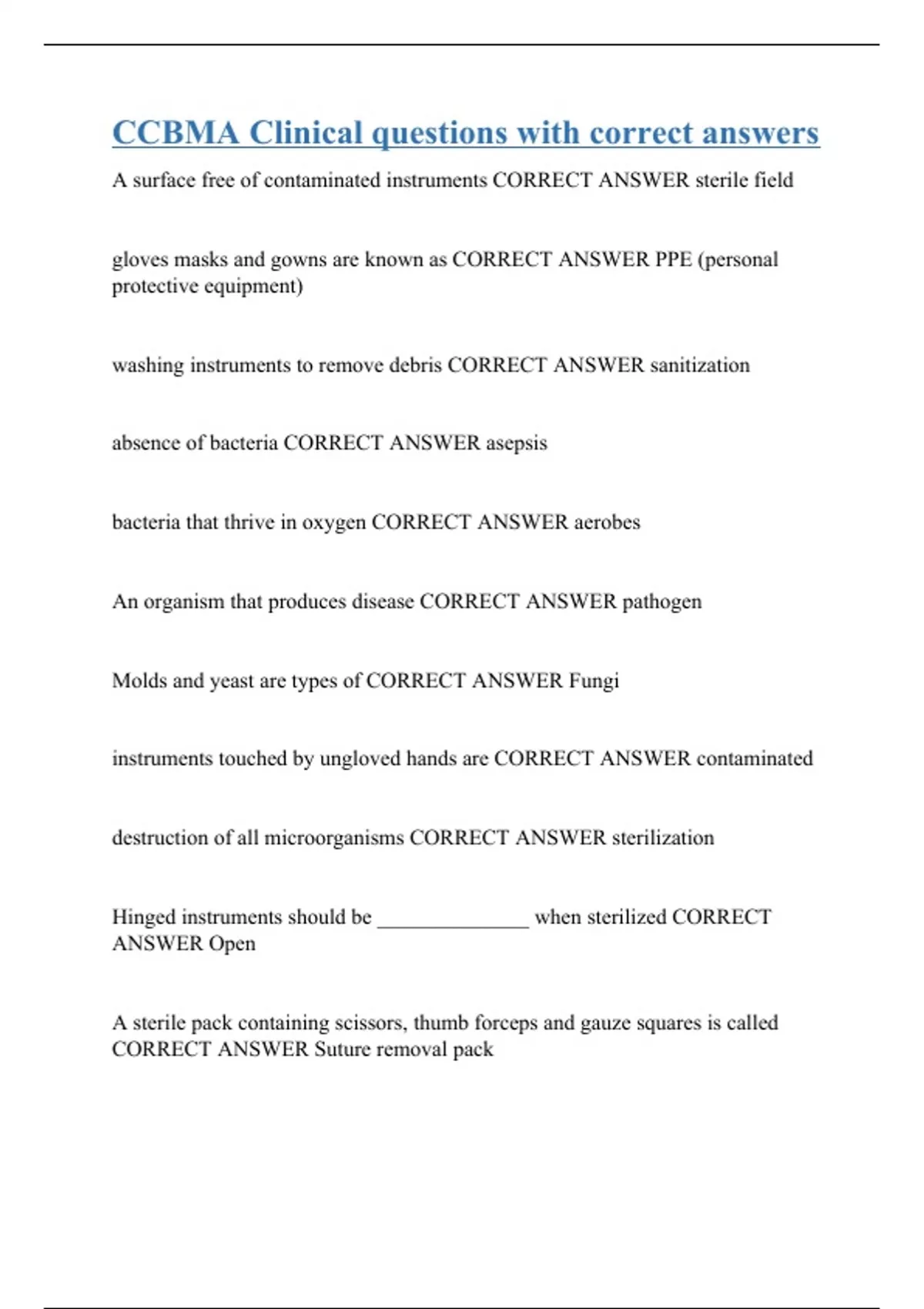 CCBMA Clinical questions with correct answers - CCBMA - Stuvia US