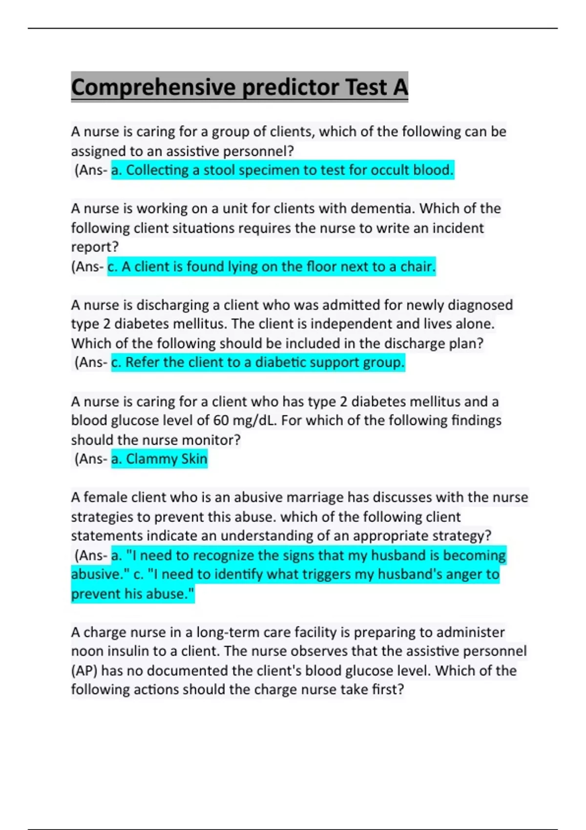 Comprehensive predictor Test A: Questions & Answers: Updated A+ Guide ...