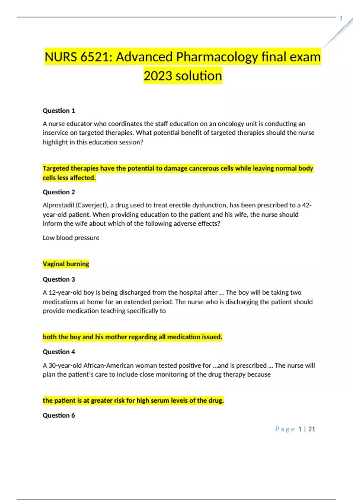 NURS 6521 Advanced Pharmacology final exam 2023 solution - Nurtsing ...