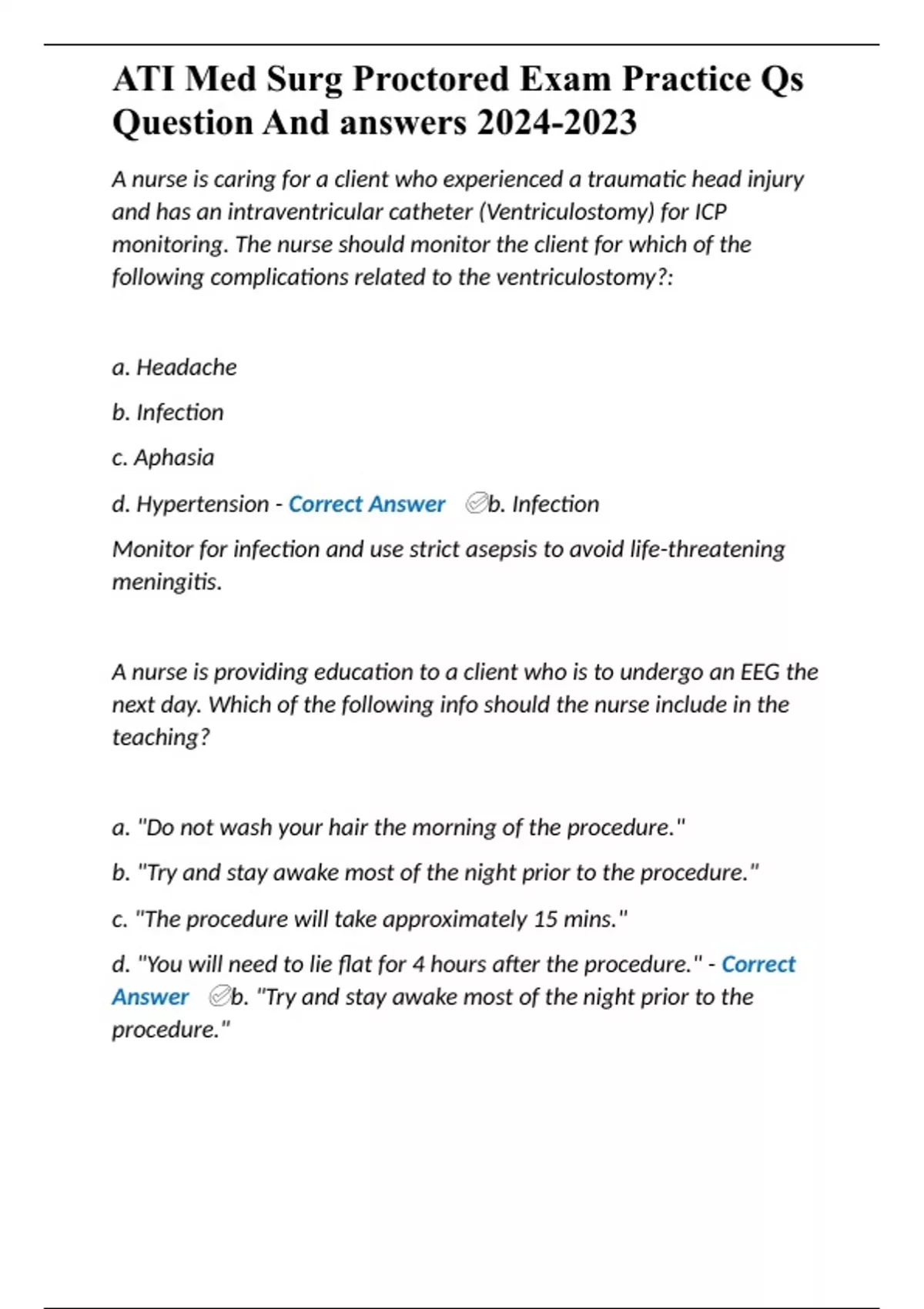 ATI Med Surg Proctored Exam Practice Qs Question And answers - ATI Med ...