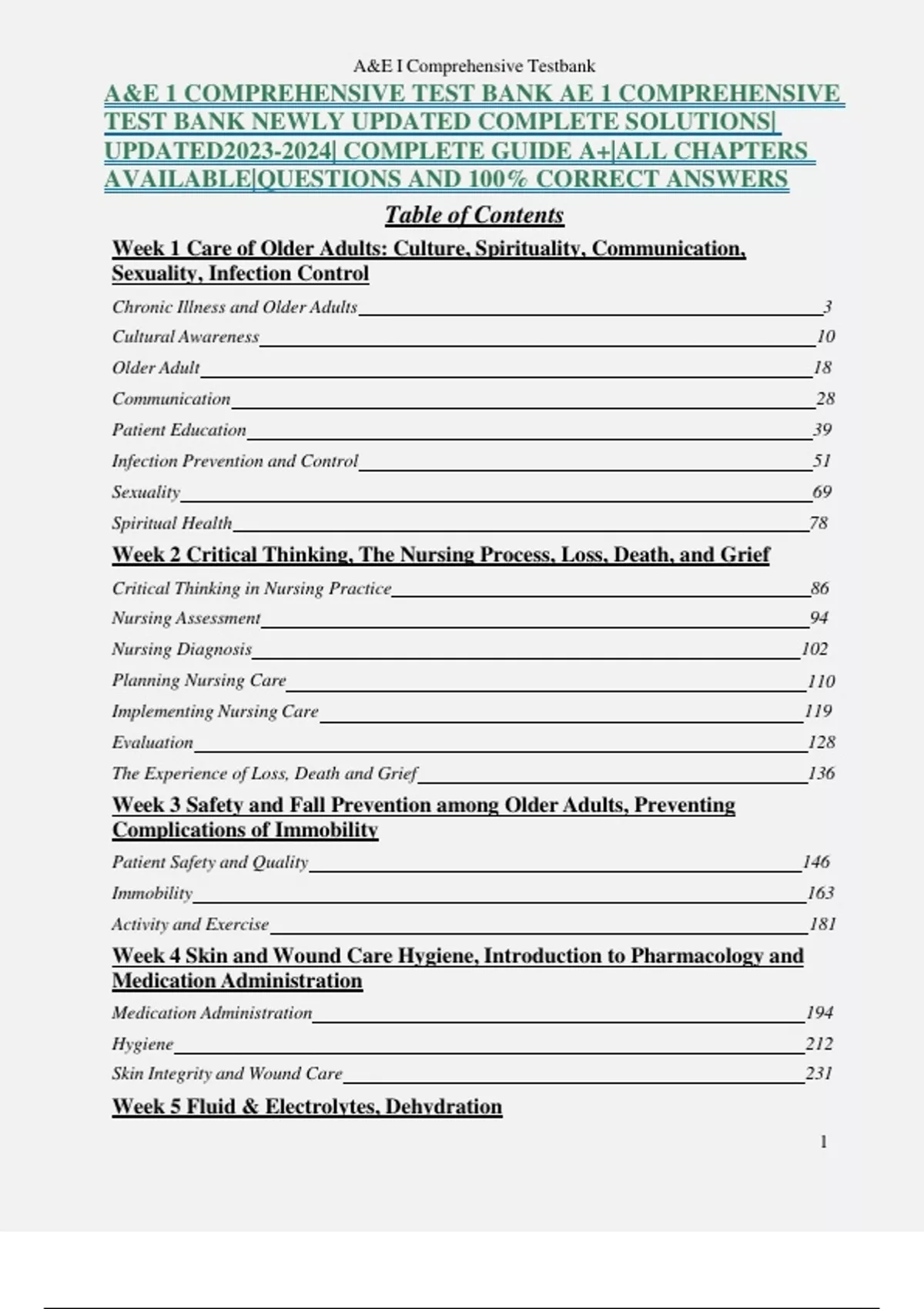 A&E 1 COMPREHENSIVE TEST BANK AE 1 COMPREHENSIVE TEST BANK NEWLY ...