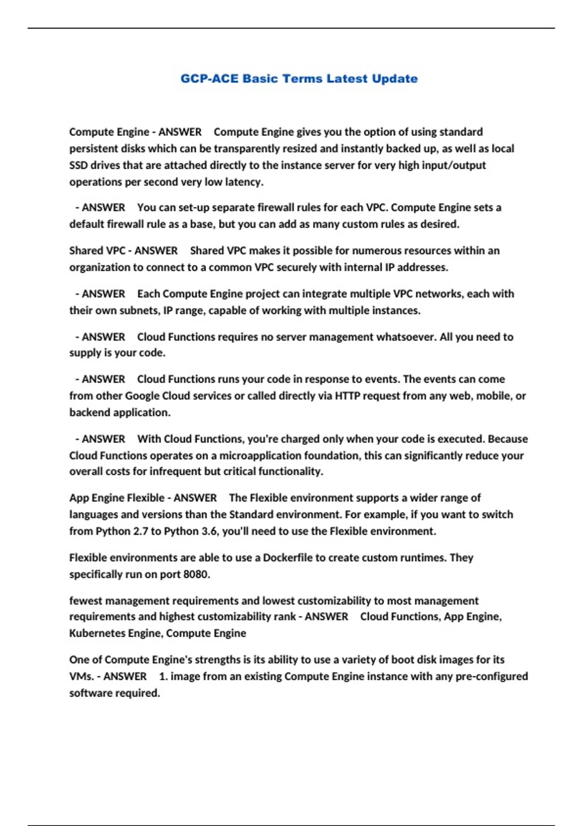 GCP-ACE Basic Terms Latest Update - GCP-ACE - Stuvia US