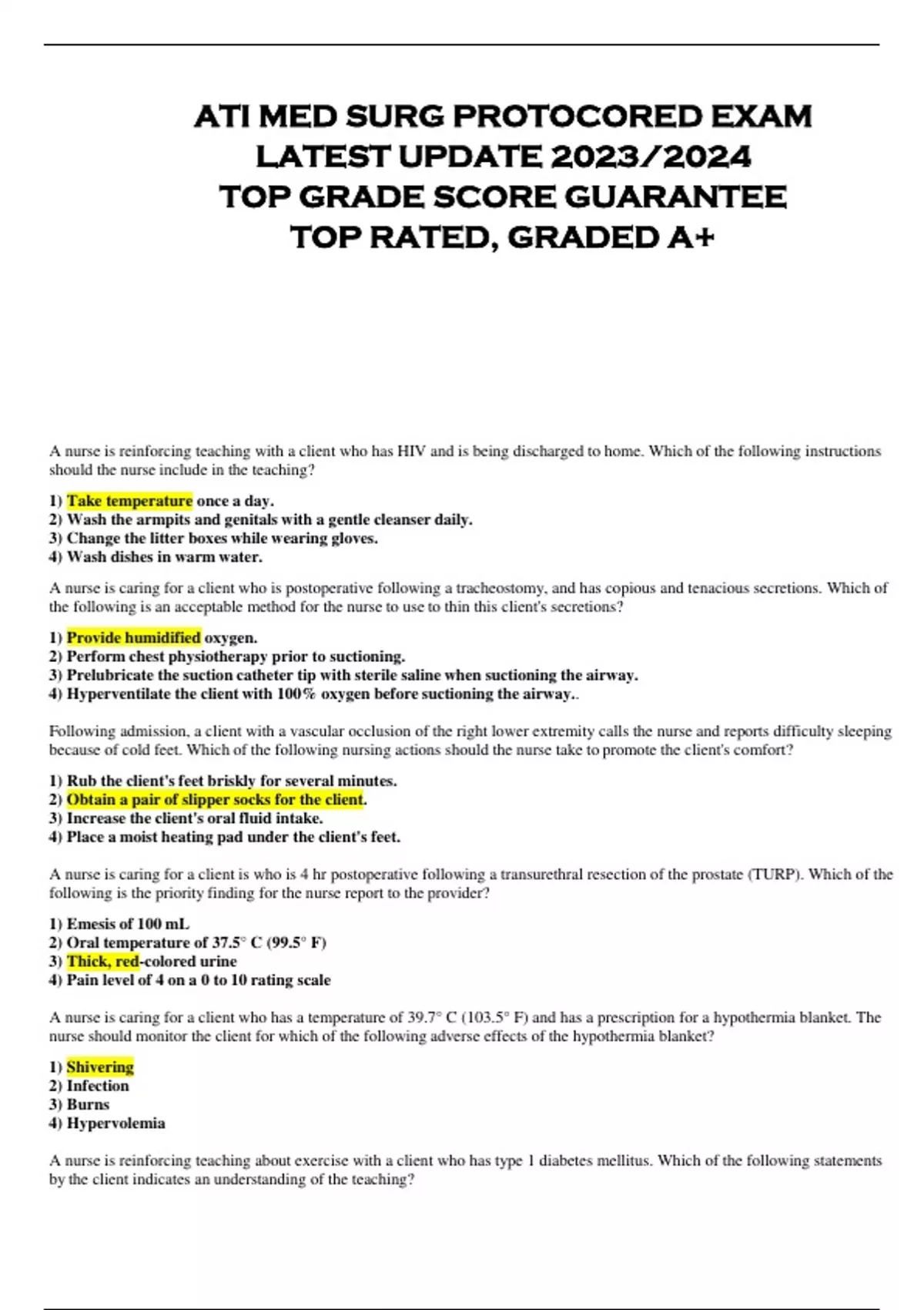 ATI MED SURG PROTOCORED EXAM LATEST UPDATE 2023/2024 TOP GRADE SCORE ...