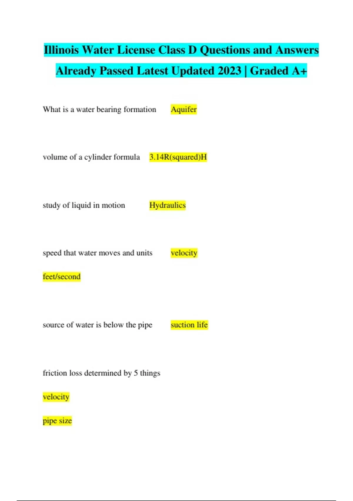 Illinois Water License Class D Questions and Answers Already Passed ...