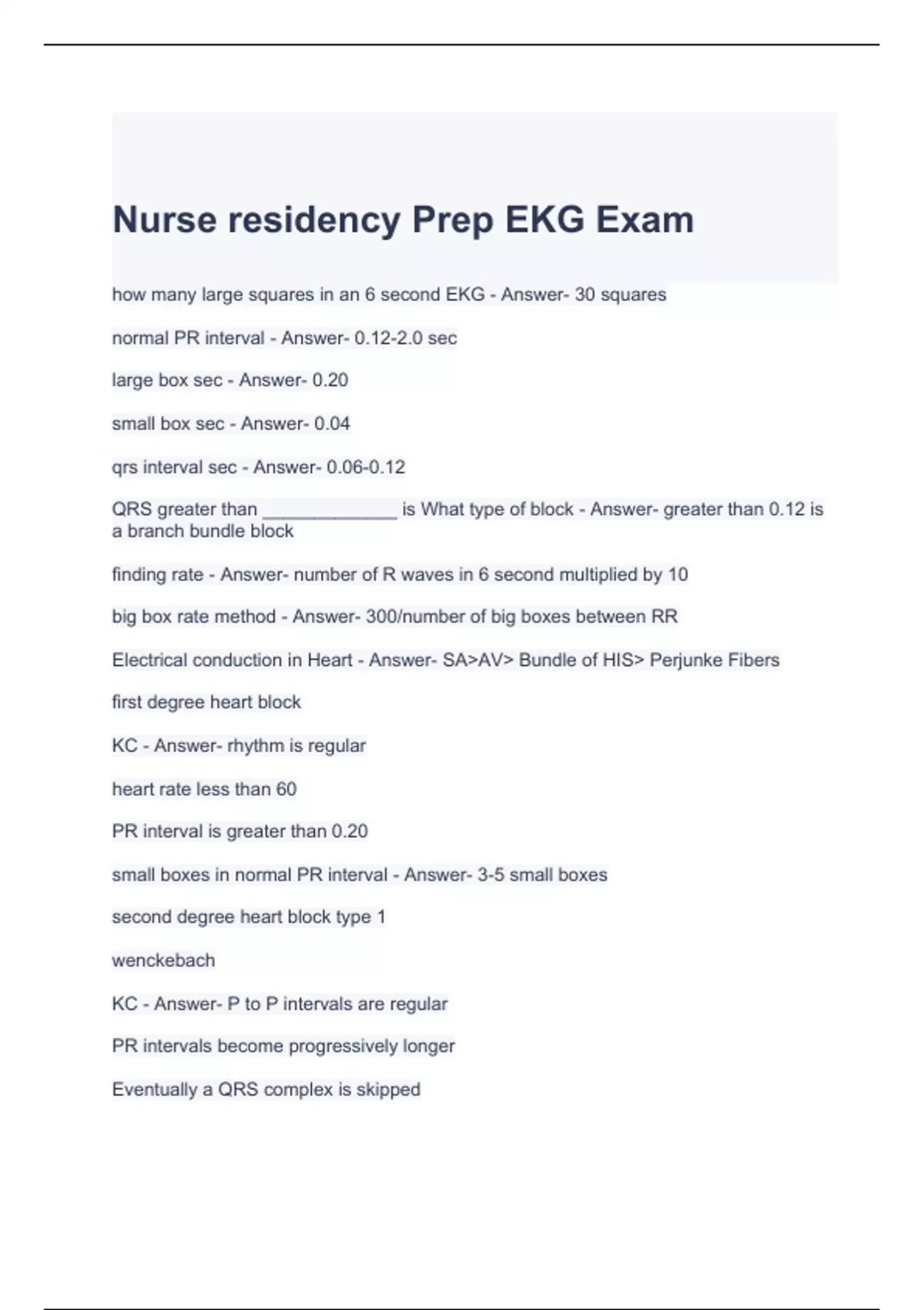 Nurse residency Prep EKG Exam Questions and Answers - Nurse Residency ...
