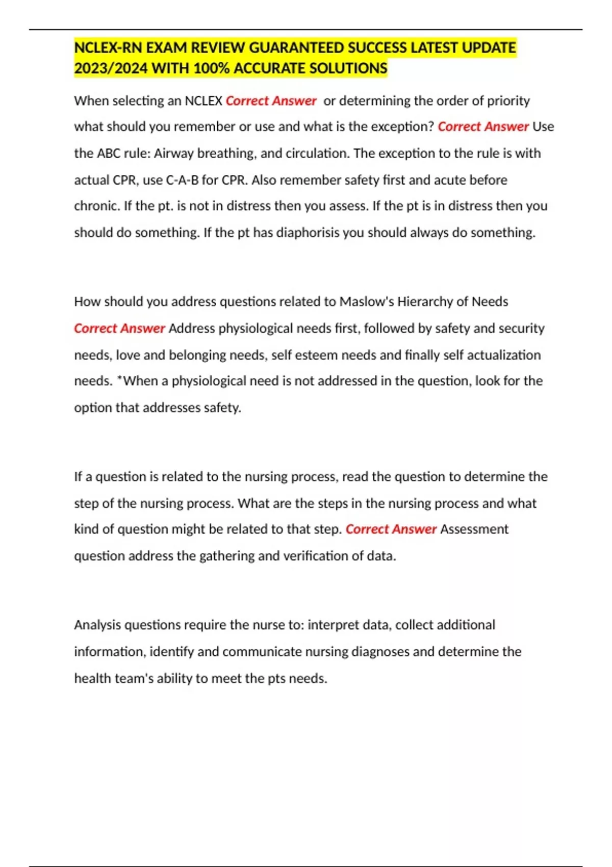 NCLEX-RN EXAM REVIEW GUARANTEED SUCCESS LATEST UPDATE 2023/2024 WITH ...