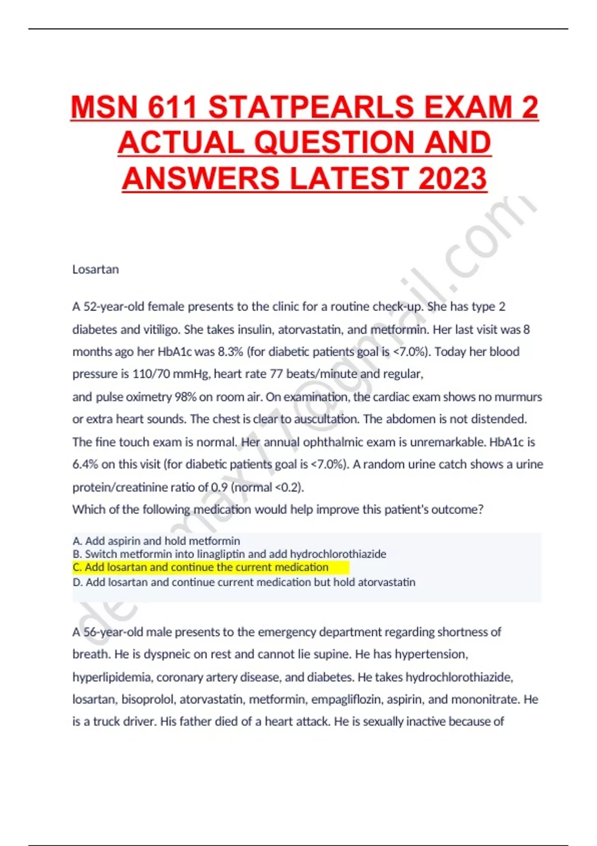 MSN 611 STATPEARLS EXAM 1 ACTUAL QUESTION AND ANSWERS LATEST 2023 - MSN ...