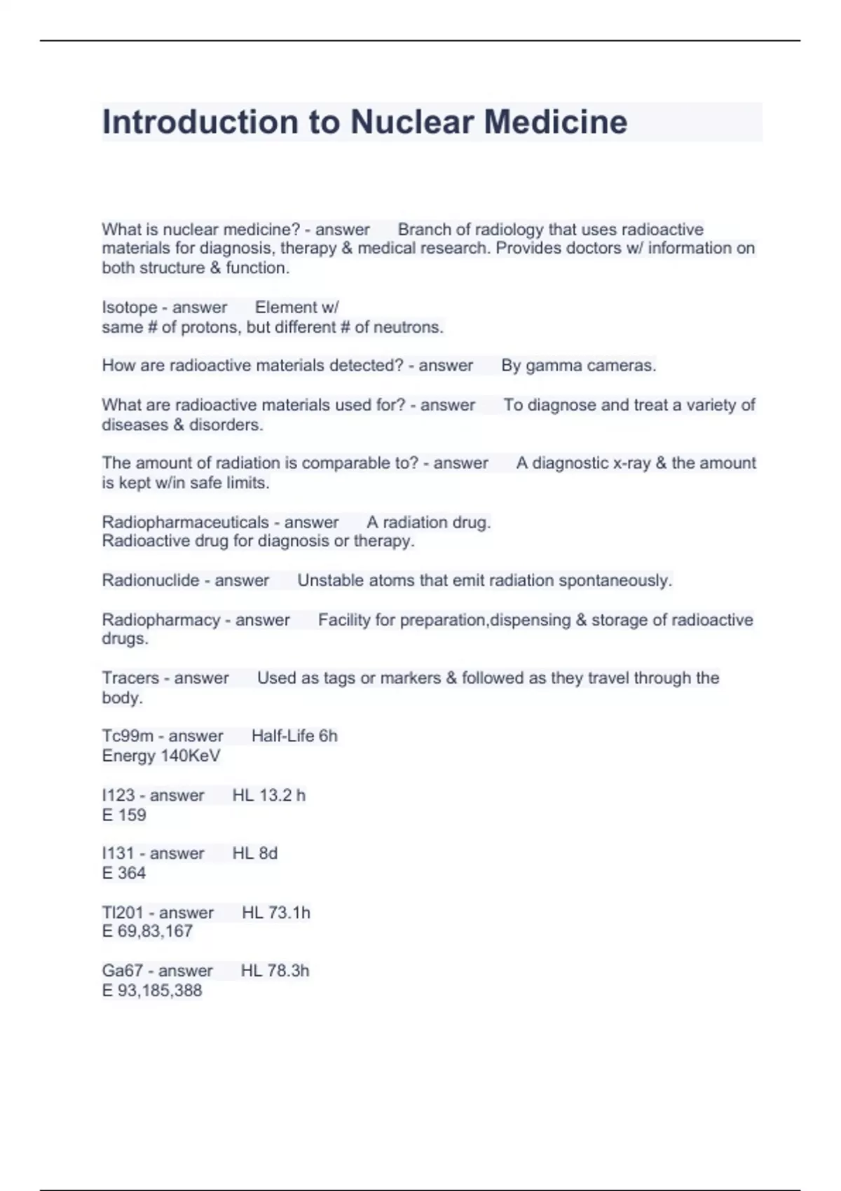 Introduction to Nuclear Medicine Questions with correct Answers ...