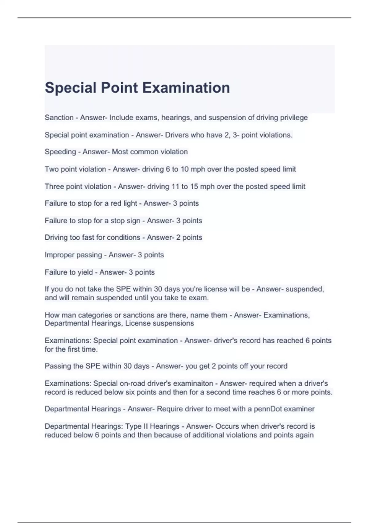 Special Point Examination Questions with correct Answers - Special ...