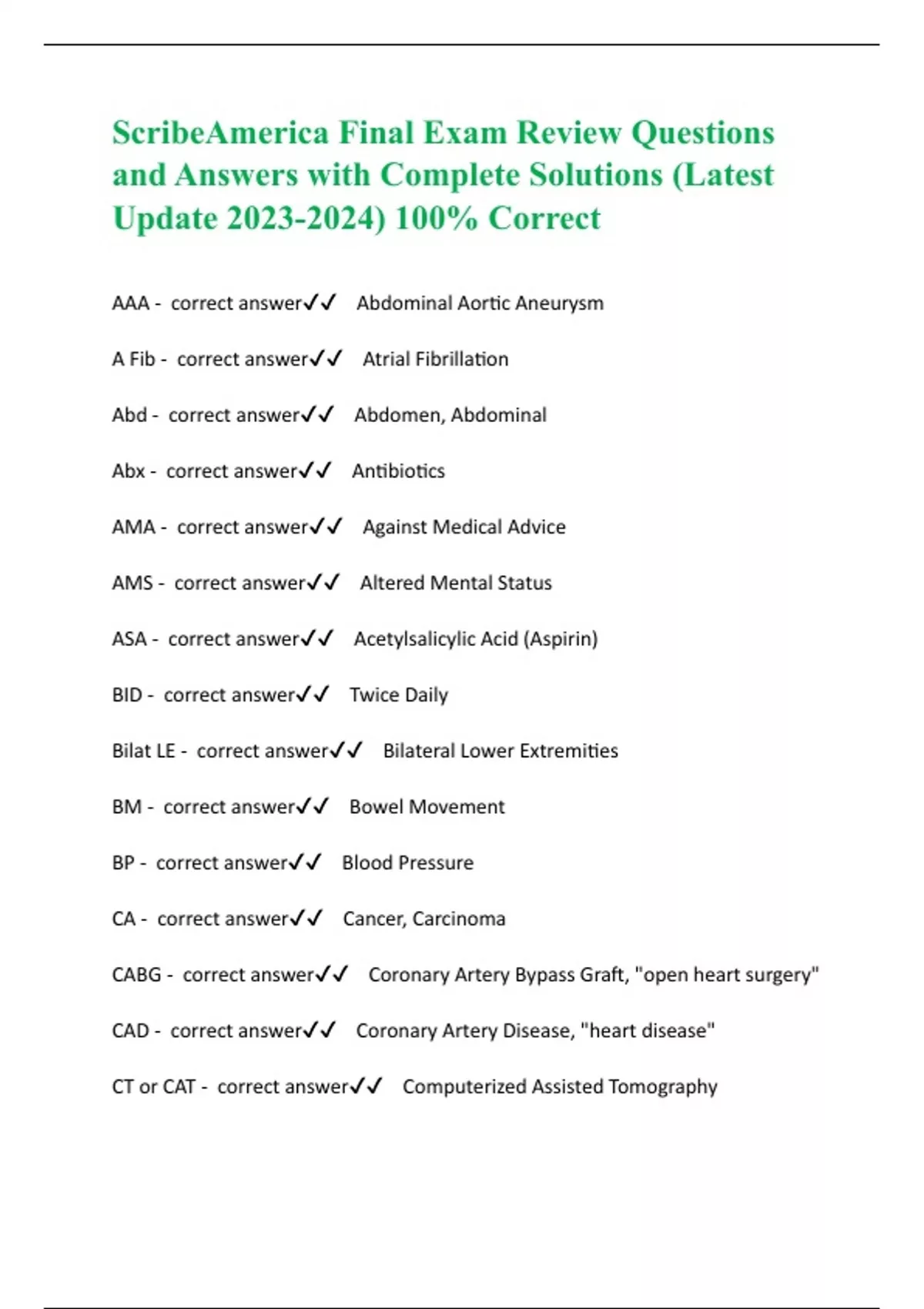 Scribe America Exam BUNDLED Actual Questions and Answers (perfect ...