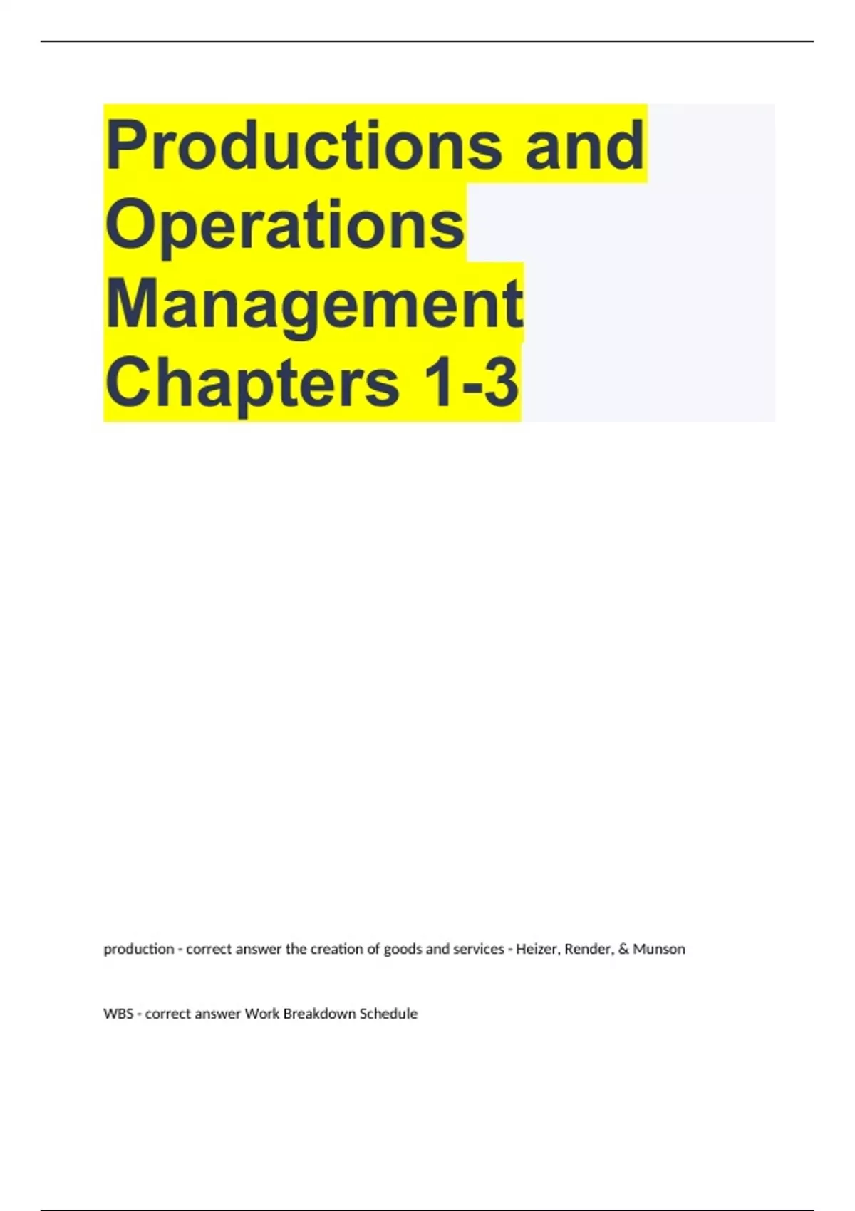 Productions and Operations Management Chapters 1-3 - Courses - Stuvia US