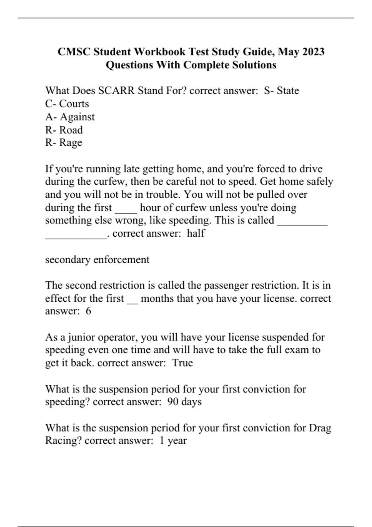 CMSC Student Workbook Test Study Guide, May 2023 Questions With ...