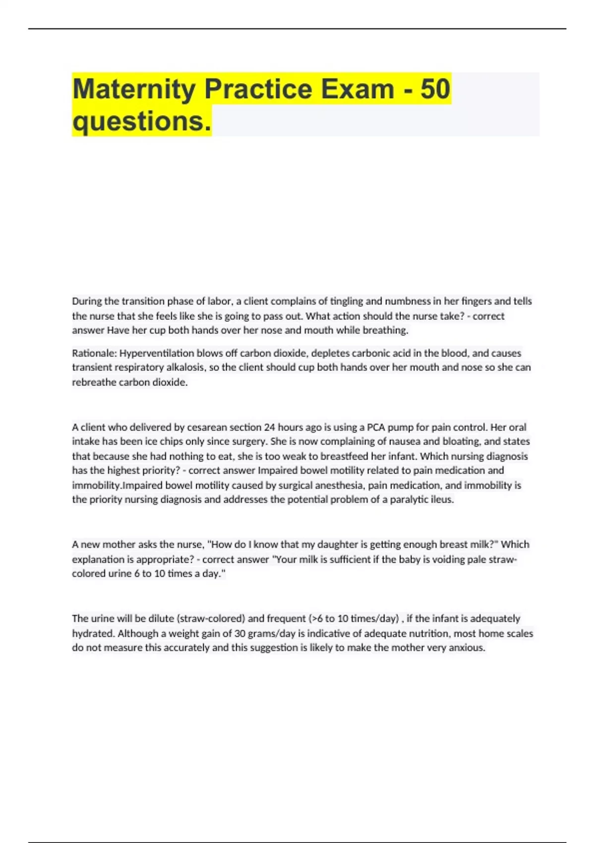 Maternity Practice Exam - 50 questions. - Courses - Stuvia US