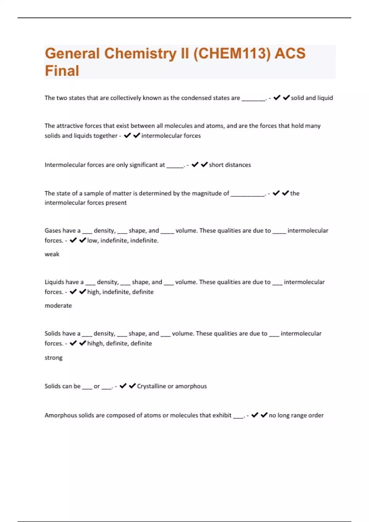 General Chemistry II (CHEM113) ACS Final Exam Solved 100% Correct!! - General Chemistry II ACS ...
