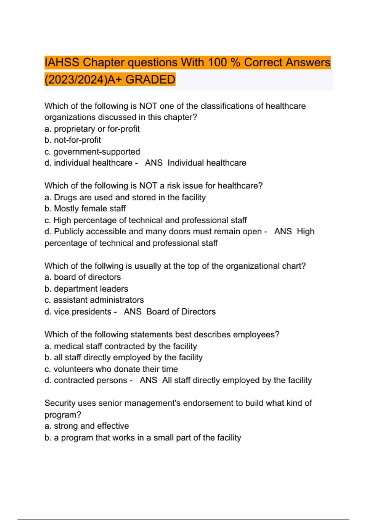IAHSS Chapter questions With 100 % Correct Answers (2023/2024)A+ GRADED ...