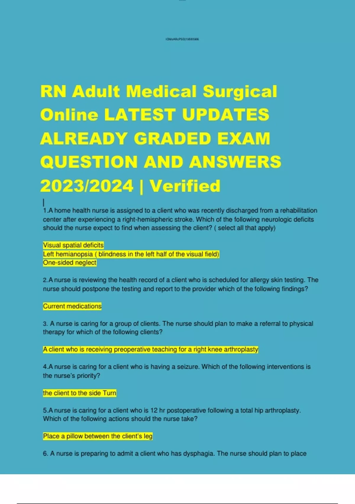 RN Adult Medical Surgical Online LATEST UPDATES ALREADY GRADED EXAM ...
