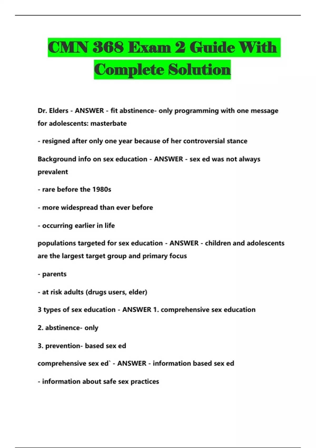 CMN 368 Exam 2 Guide With Complete Solution - CMN 368 - Stuvia US