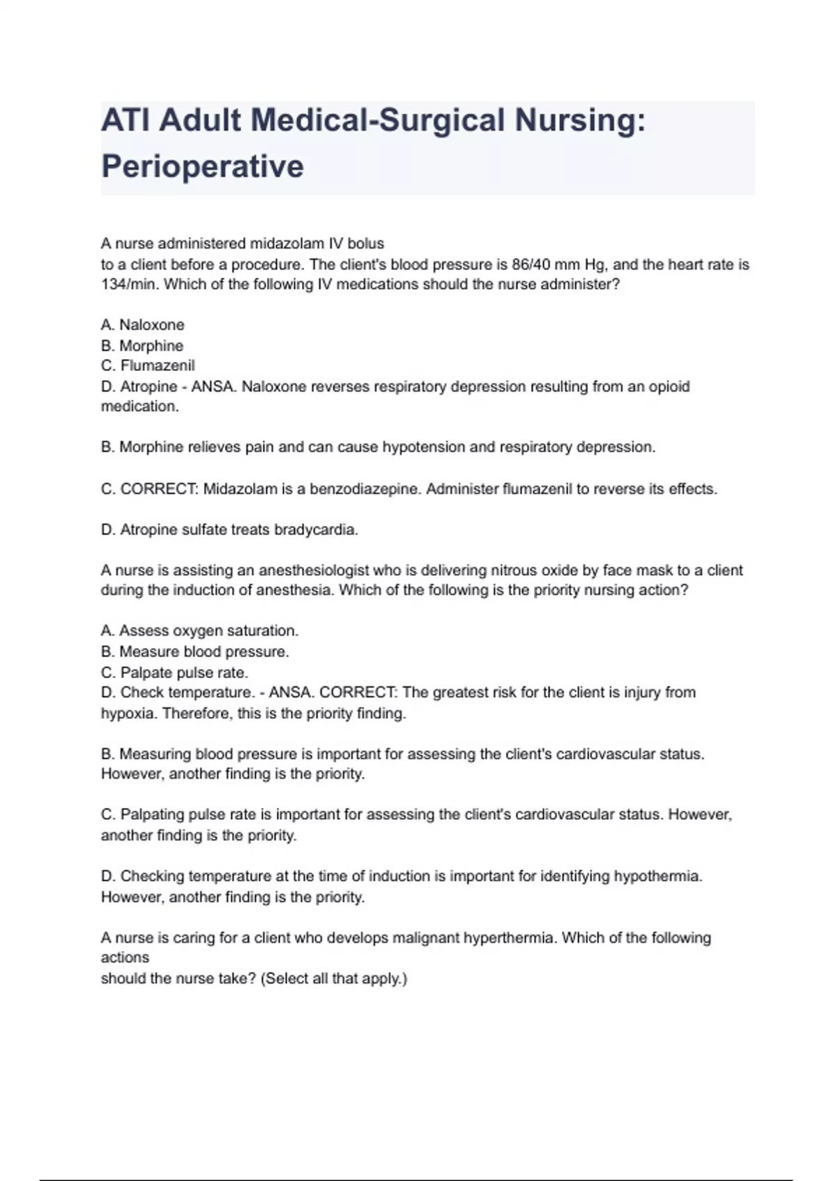 ATI Adult Medical-Surgical Nursing: Perioperative graded A+ - ATI ADULT ...