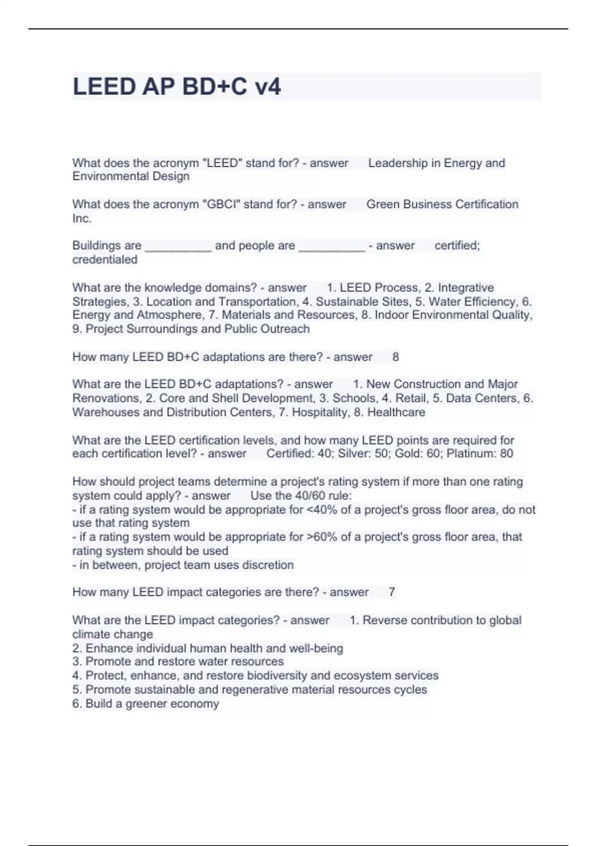 LEED AP BD+C v4 Questions with solutions 2023 - LEED - Stuvia US