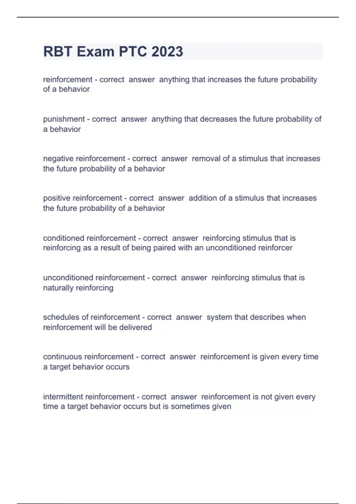 RBT Exam PTC 2023/2024 Question and answers correctly solved 2023/2024 ...