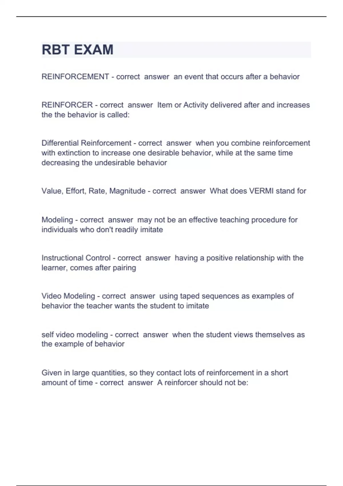 RBT EXAM Questions with complete solution 2023/2024 - RBT - Stuvia US