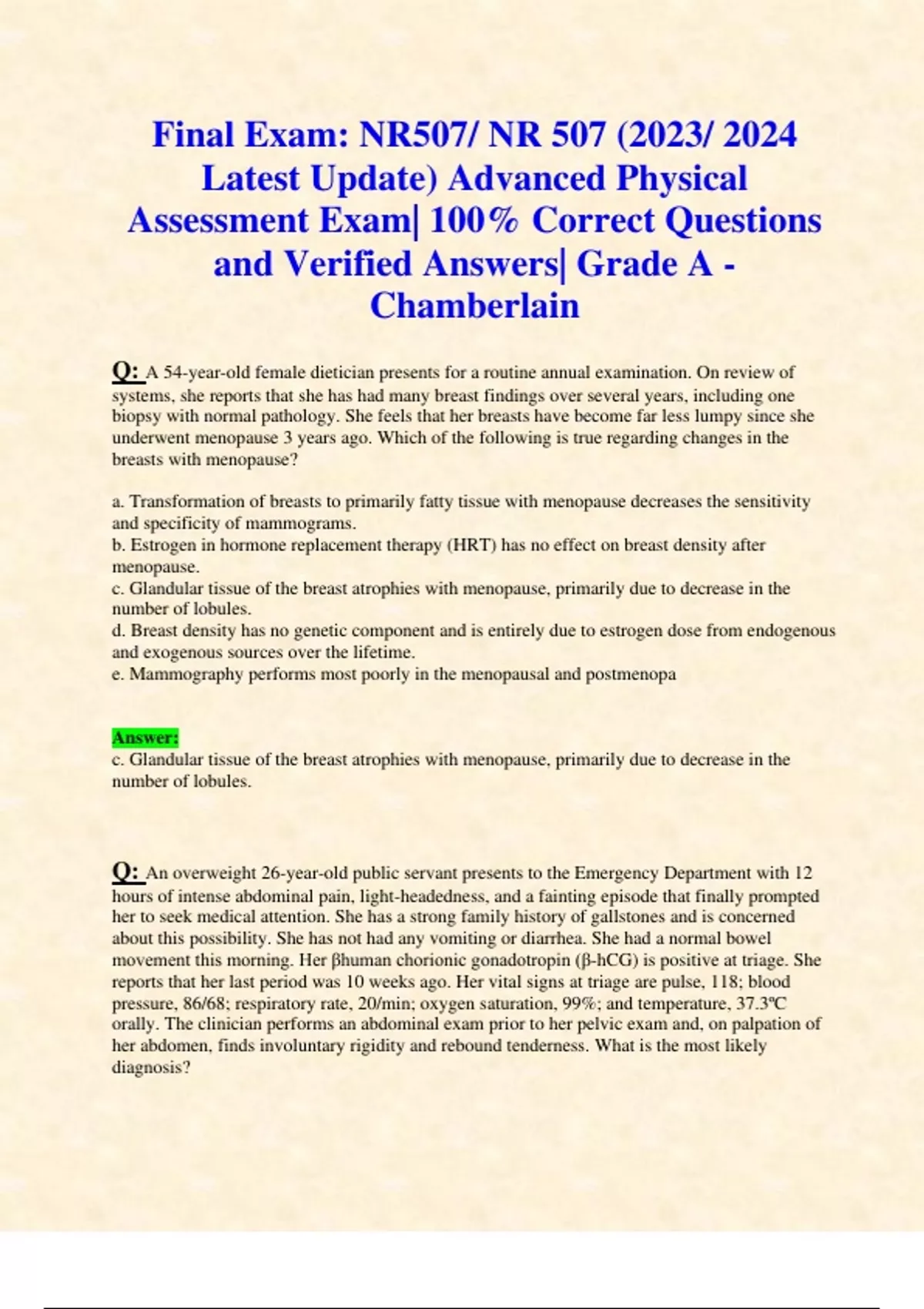 Final Exam: NR509/ NR 509 (2023/ 2024 Latest Update) Advanced Physical ...